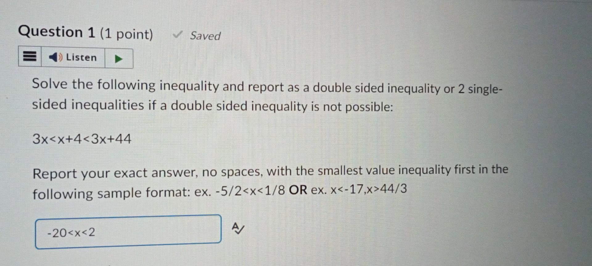 Solved Question 1 (1 point) Saved Solve the following | Chegg.com