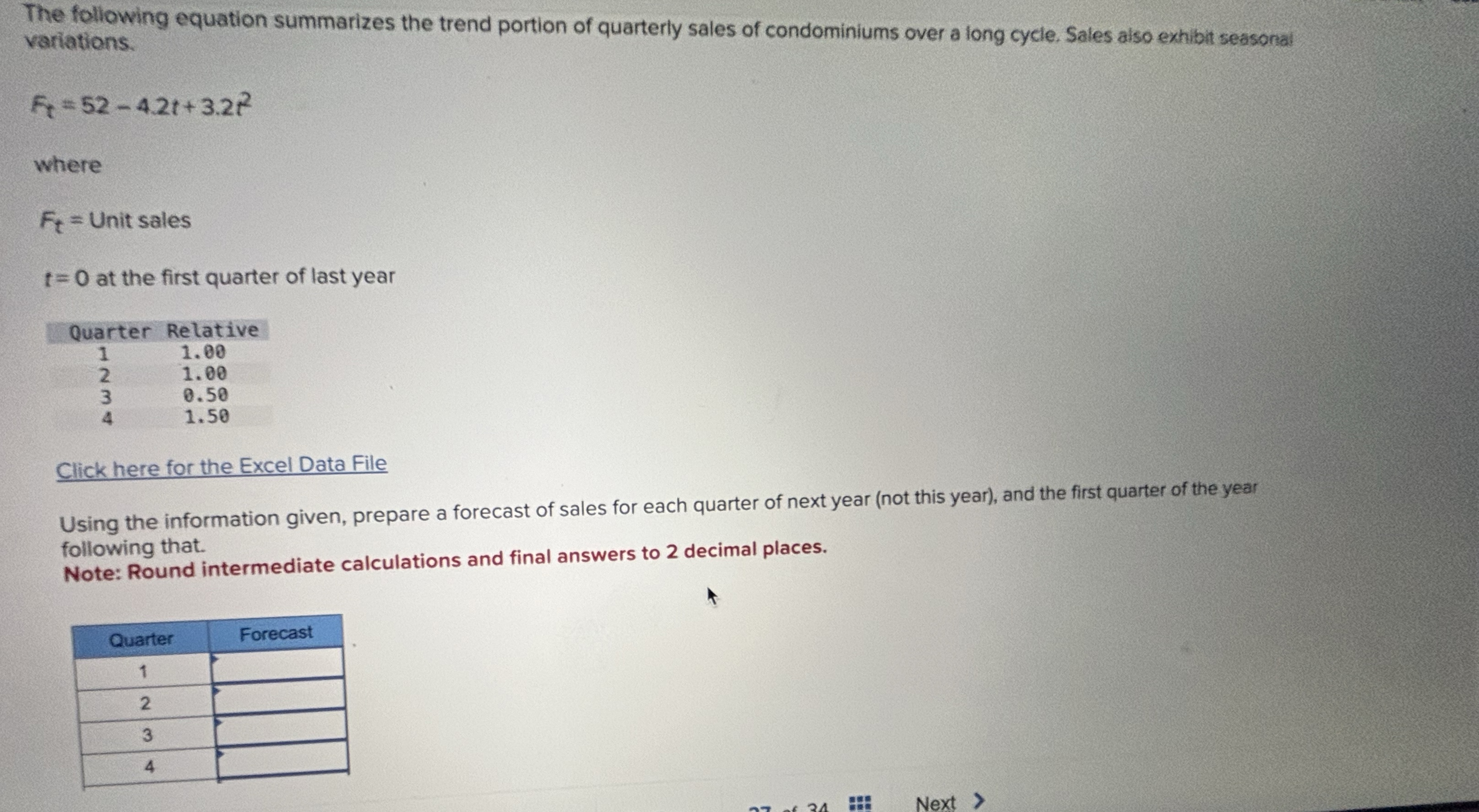 Solved The following equation summarizes the trend portion | Chegg.com