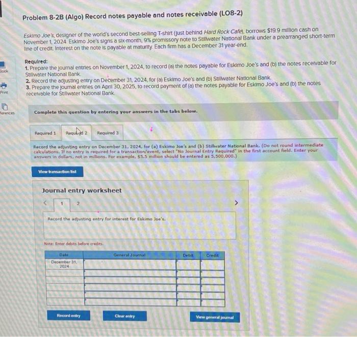 Solved Problem 8-28 (Algo) Record notes payable and notes | Chegg.com