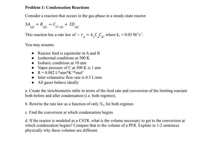 Solved Problem 1: Condensation Reactions Consider a reaction | Chegg.com