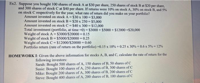 Solved Ex2. Suppose you bought 100 shares of stock A at $30 | Chegg.com Solved Ex2. Suppose you bought 100 shares of stock A at $30 | Chegg.com