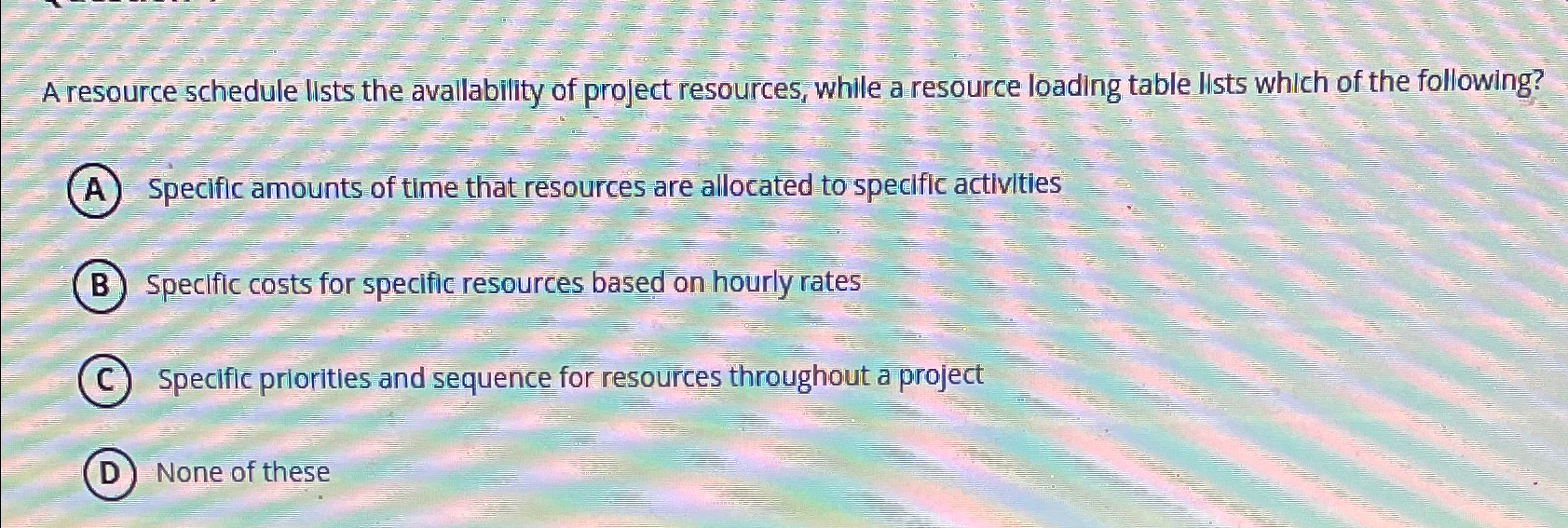 Solved A resource schedule lists the avallability of project | Chegg.com