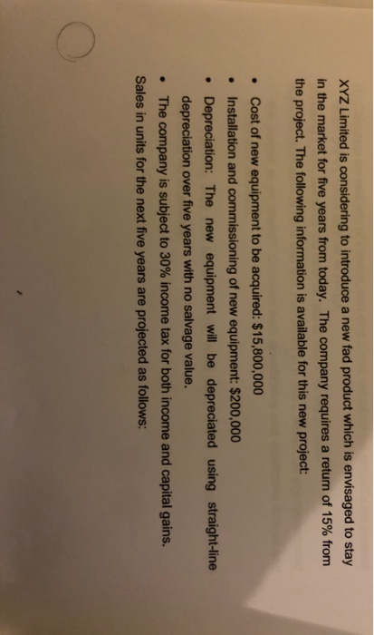 Solved XYZ Limited is considering to introduce a new fad | Chegg.com