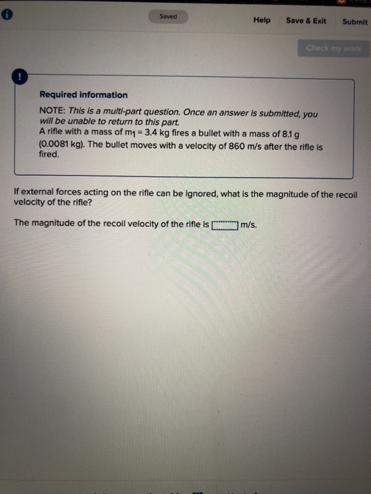 Solved Saved Help Save & Exit Submit Check my work Required | Chegg.com