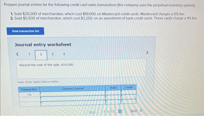 Solved repare journal entries for the following credit card | Chegg.com