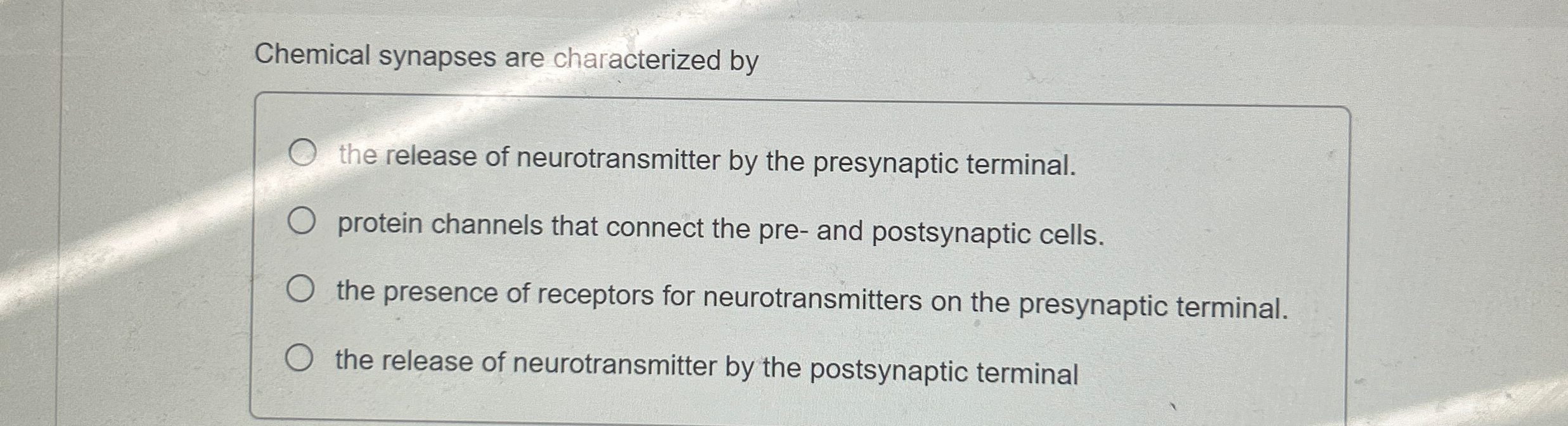 Solved Chemical synapses are characterized bythe release of | Chegg.com