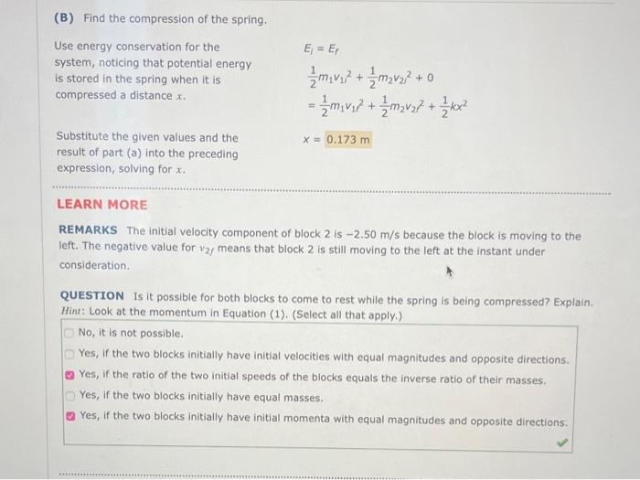 Solved energy. PROBLEM A block of mass m1=1.60 kg, initially | Chegg.com