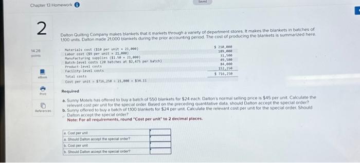 Solved Chapter 13 Homework 2 14.28 points eBook Print | Chegg.com