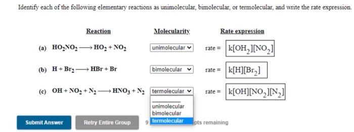 Solved Identify each of the following elementary reactions | Chegg.com