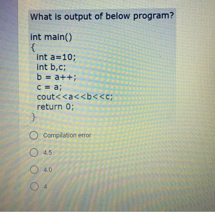 Solved What is output of below program? int main() { int | Chegg.com