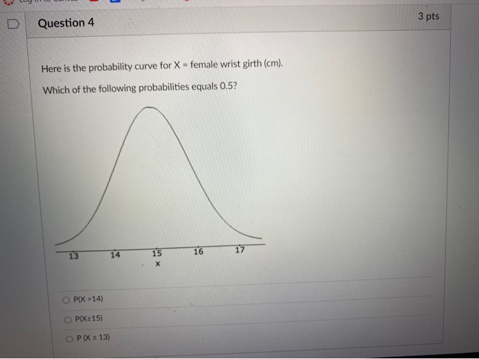 Solved D Question 1 3 pts Here is the probability curve for | Chegg.com