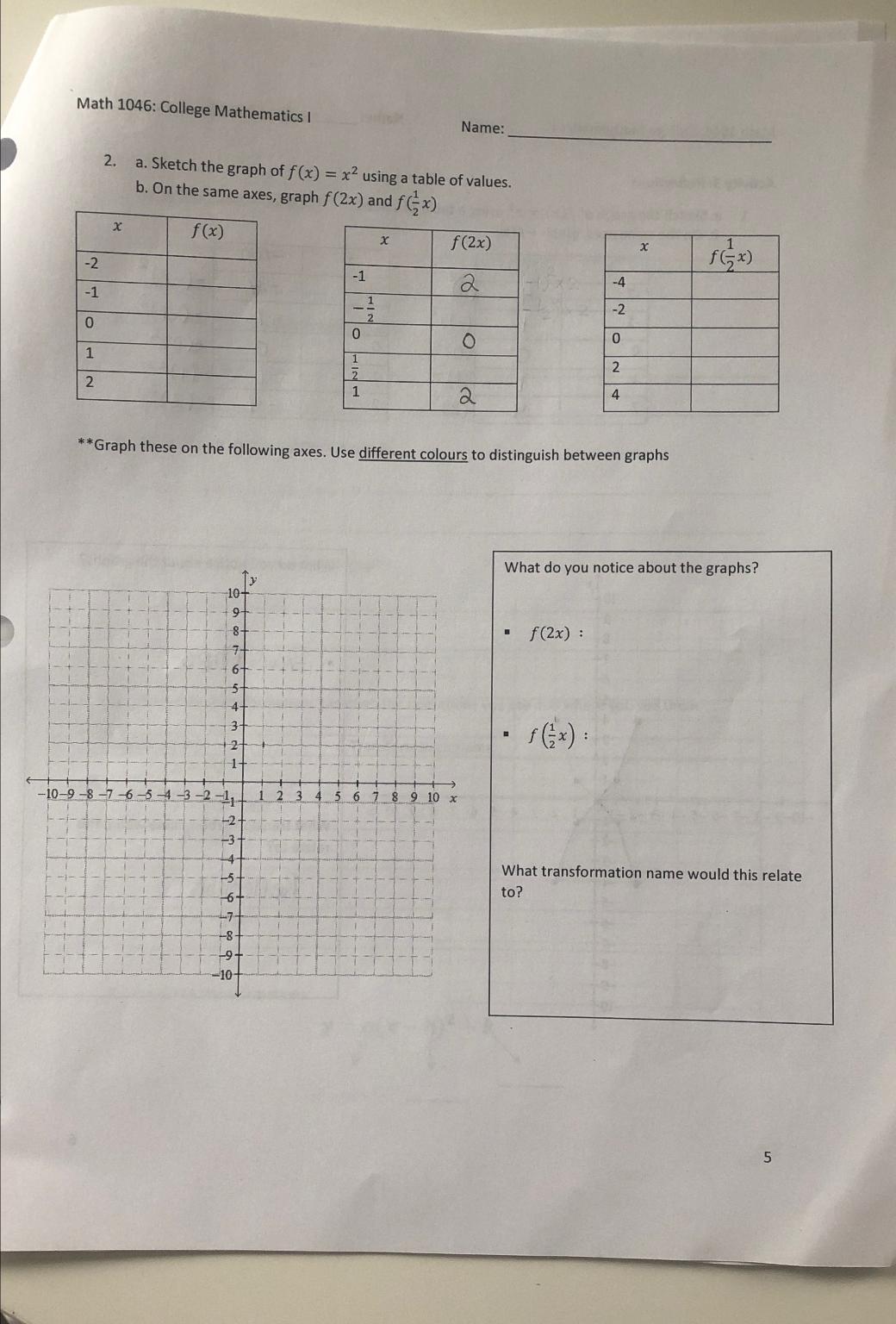Solved Math 1046: College Mathematics IName:2. ﻿a. ﻿Sketch | Chegg.com