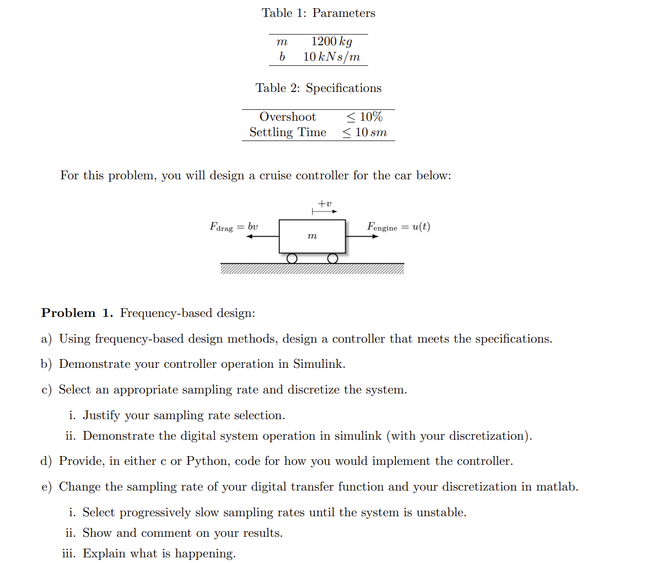 Table 1: ParametersTable 2: SpecificationsFor this | Chegg.com