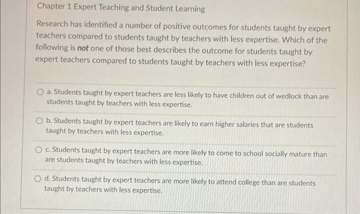 Solved Chapter 1 Expert Teaching and Student Learning | Chegg.com