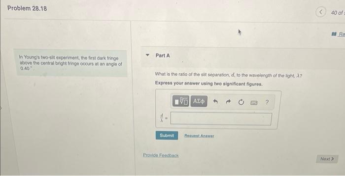 Solved In Young's two-sitt experiment, tho first dark fringe | Chegg.com