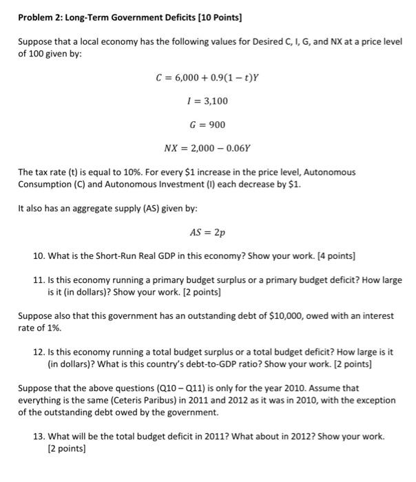 Solved Problem 2: Long-Term Government Deficits [10 Points] | Chegg.com