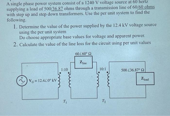 Solved A single phase power system consist of a 1240 V | Chegg.com