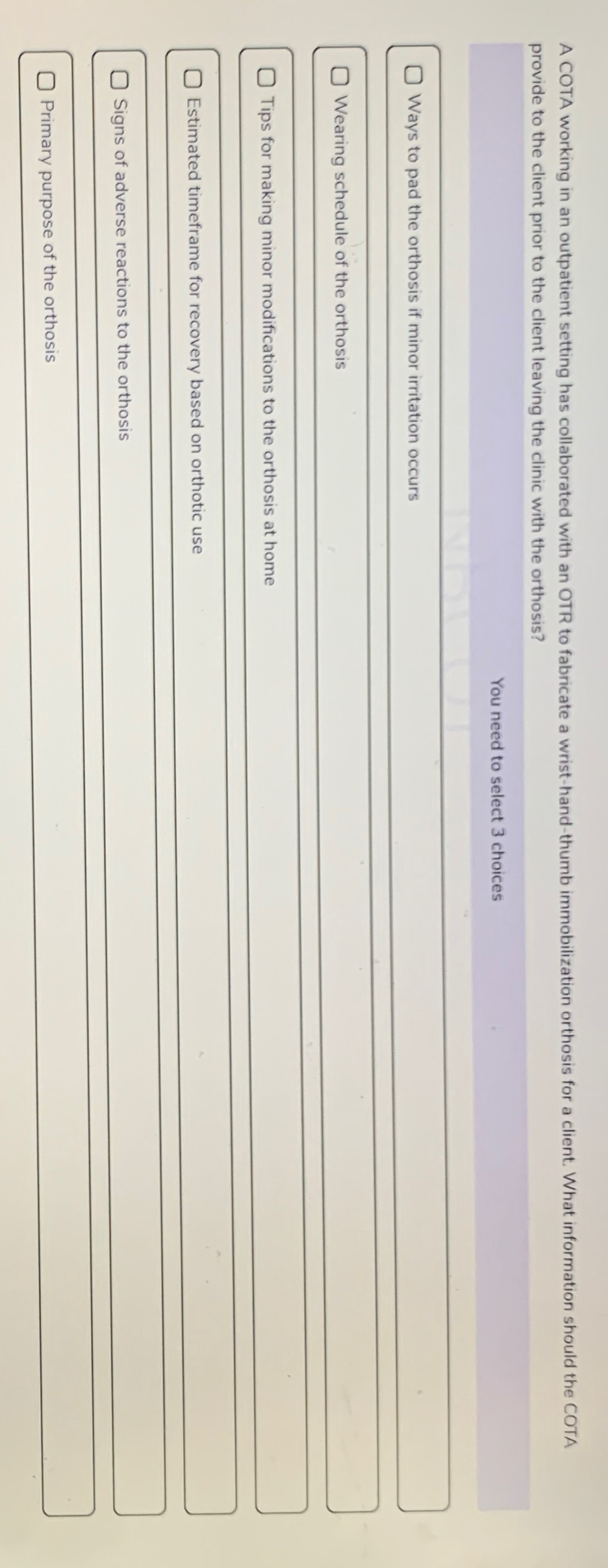 Solved A COTA working in an outpatient setting has | Chegg.com