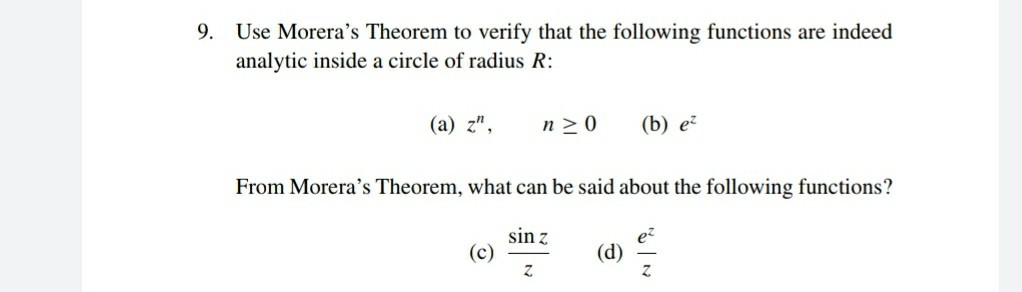 Solved 9. Use Morera's Theorem to verify that the following | Chegg.com