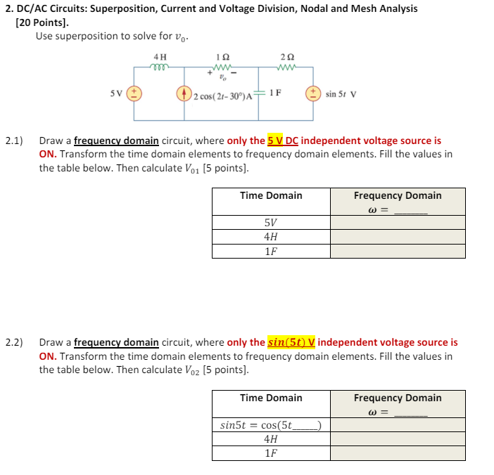 Solved Dc Ac Circuits Superposition Current And Voltage