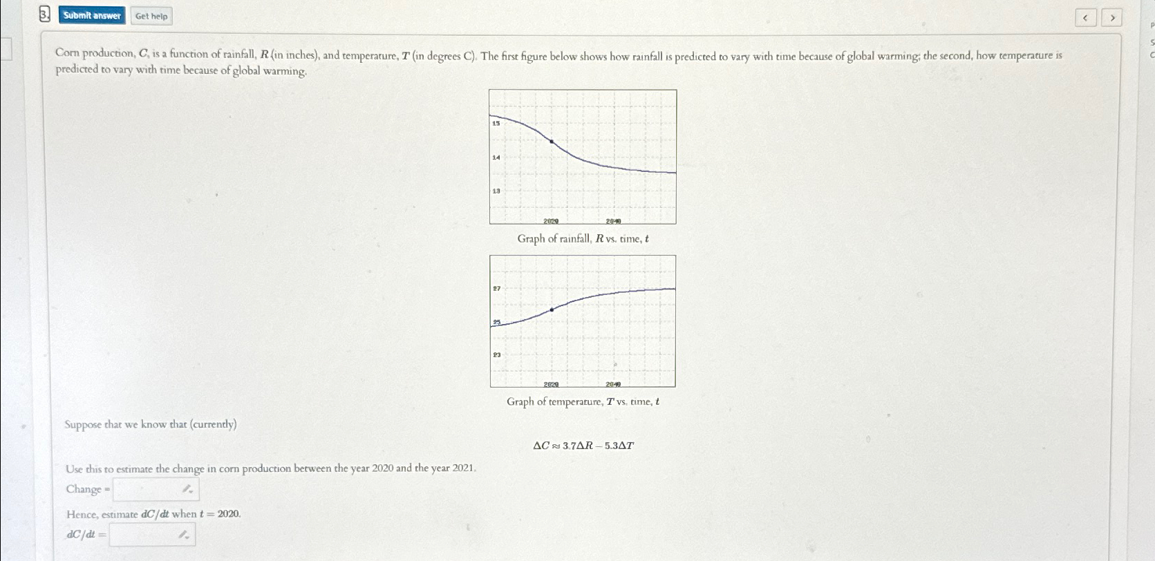 Solved ․Corn production, C, ﻿is a function of rainfall, | Chegg.com