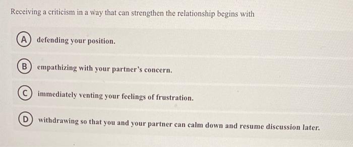 Solved Receiving a criticism in a way that can strengthen | Chegg.com