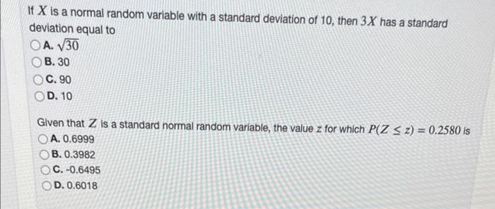 Solved If X is a normal random variable with a standard | Chegg.com