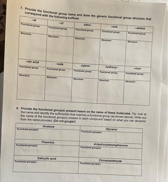 Solved 7. Provide the functional group name and draw the | Chegg.com