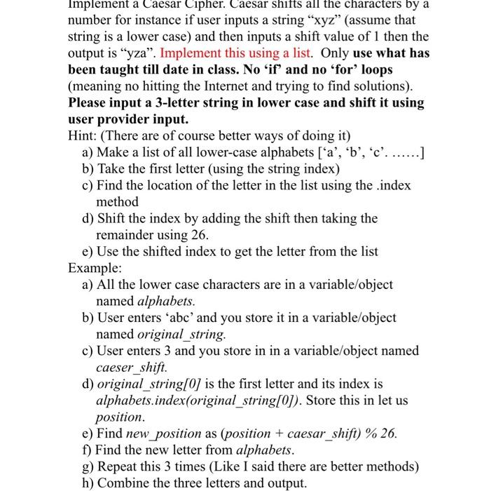 Solved Implement a Caesar Cipher. Caesar shifts all the | Chegg.com