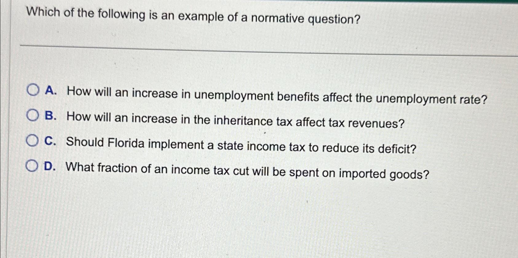 Solved Which of the following is an example of a normative | Chegg.com