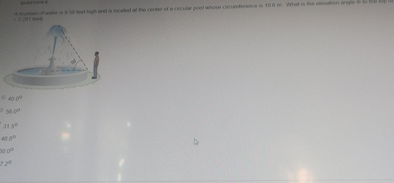 Solved QUESTIONS A fountain of water is 9.58 feet high and | Chegg.com