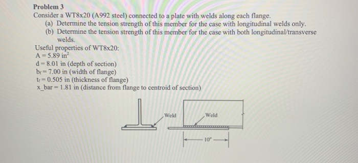 Solved Problem 3 Consider a WT8x20 (A992 steel) connected to | Chegg.com