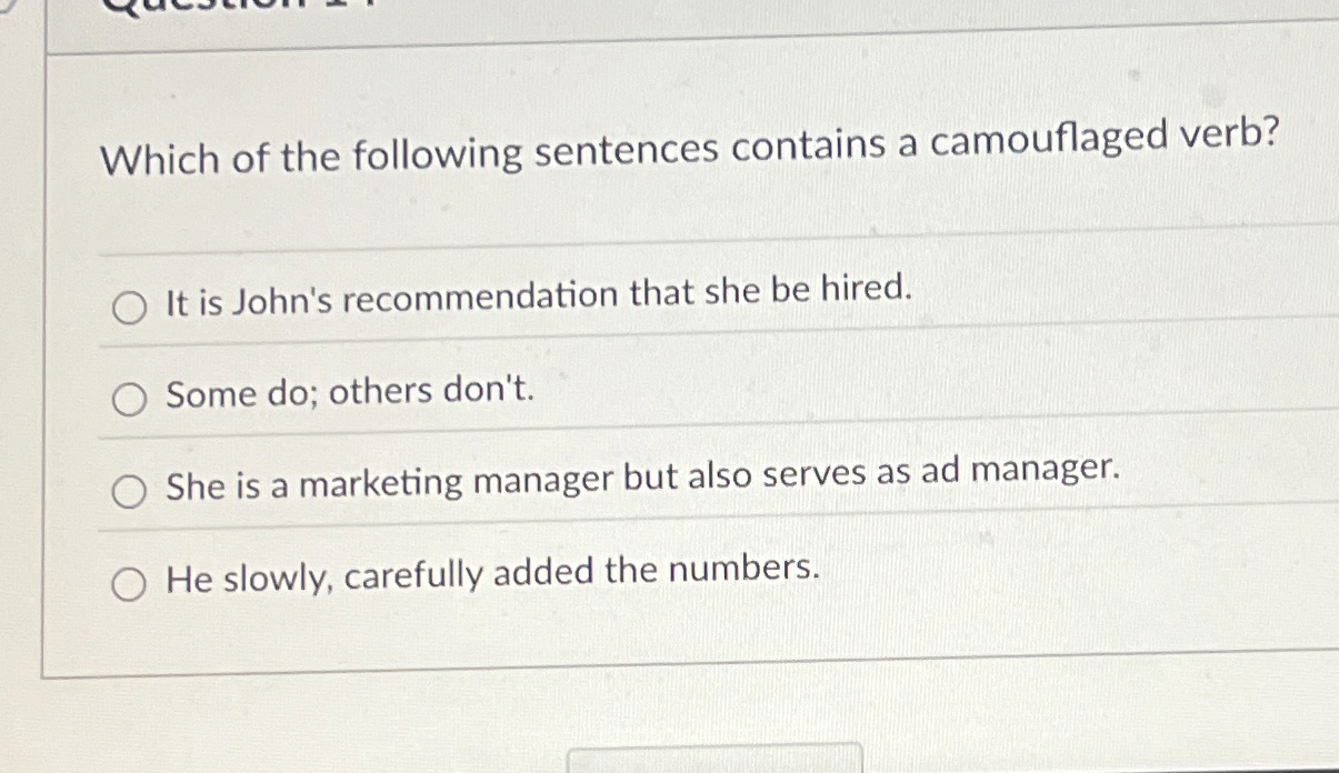 Solved Which of the following sentences contains a | Chegg.com