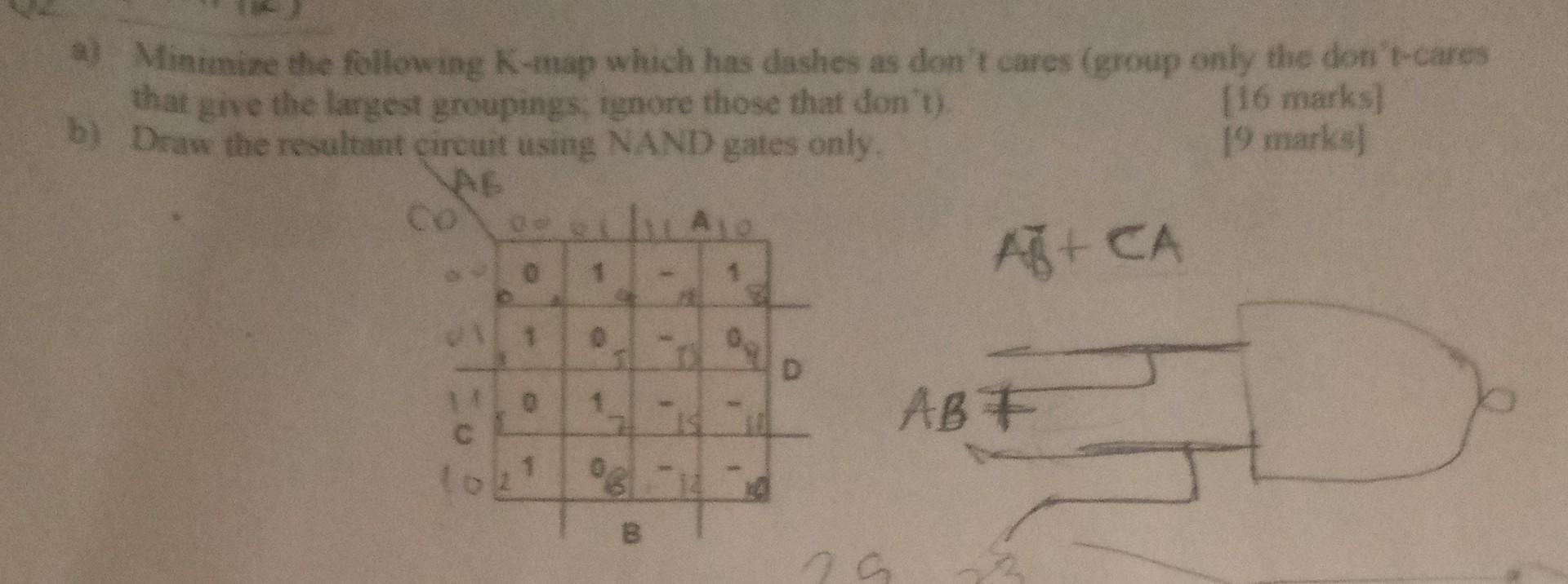 Solved a) Minimire the following K-map which has dashes as | Chegg.com