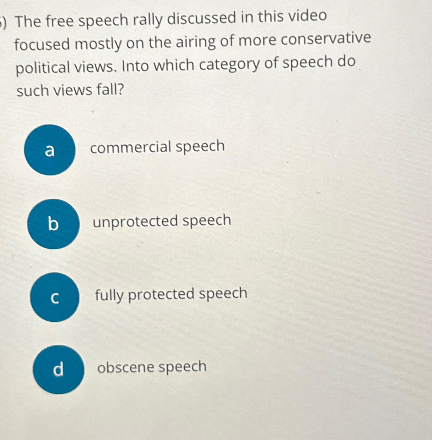 Solved The free speech rally discussed in this video focused | Chegg.com