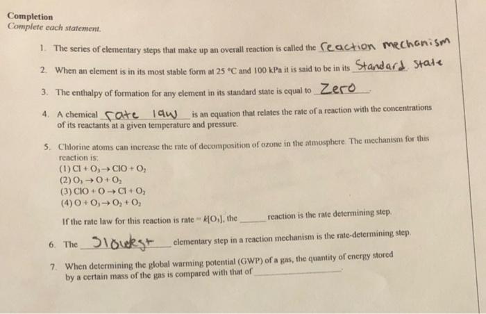 Solved 1. The series of elementary steps that make up an | Chegg.com