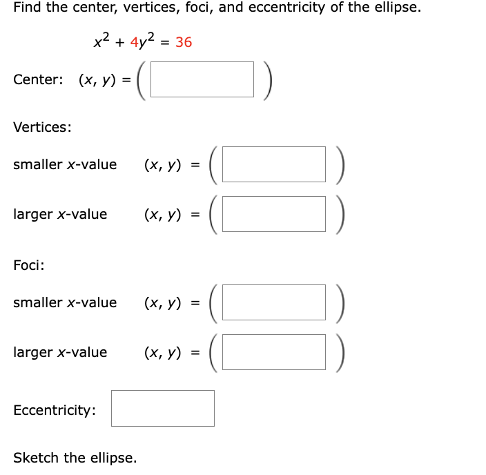 Solved Find the center, vertices, foci, and eccentricity of | Chegg.com