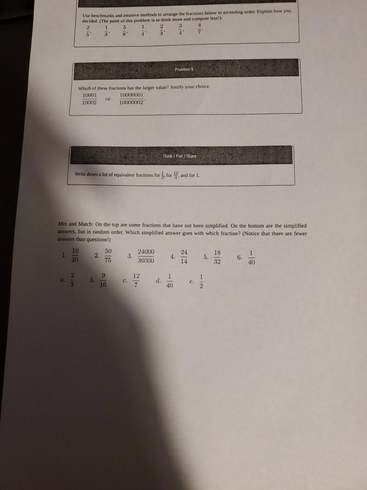 Solved Use benchmarks and intuitive methods to arrange the | Chegg.com