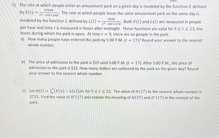 Solved The rate at which people enter an amusement park on a | Chegg.com