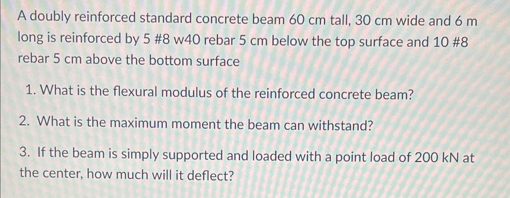 Solved A doubly reinforced standard concrete beam 60cm | Chegg.com