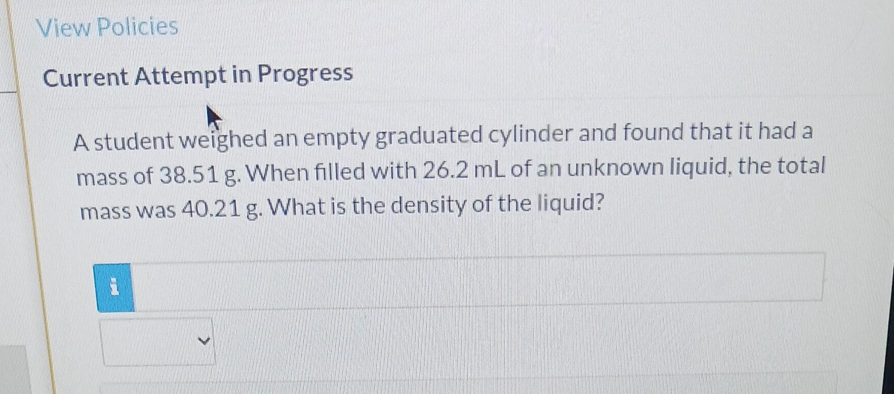 Solved urrent Attempt in Progress A student weighed an empty | Chegg.com