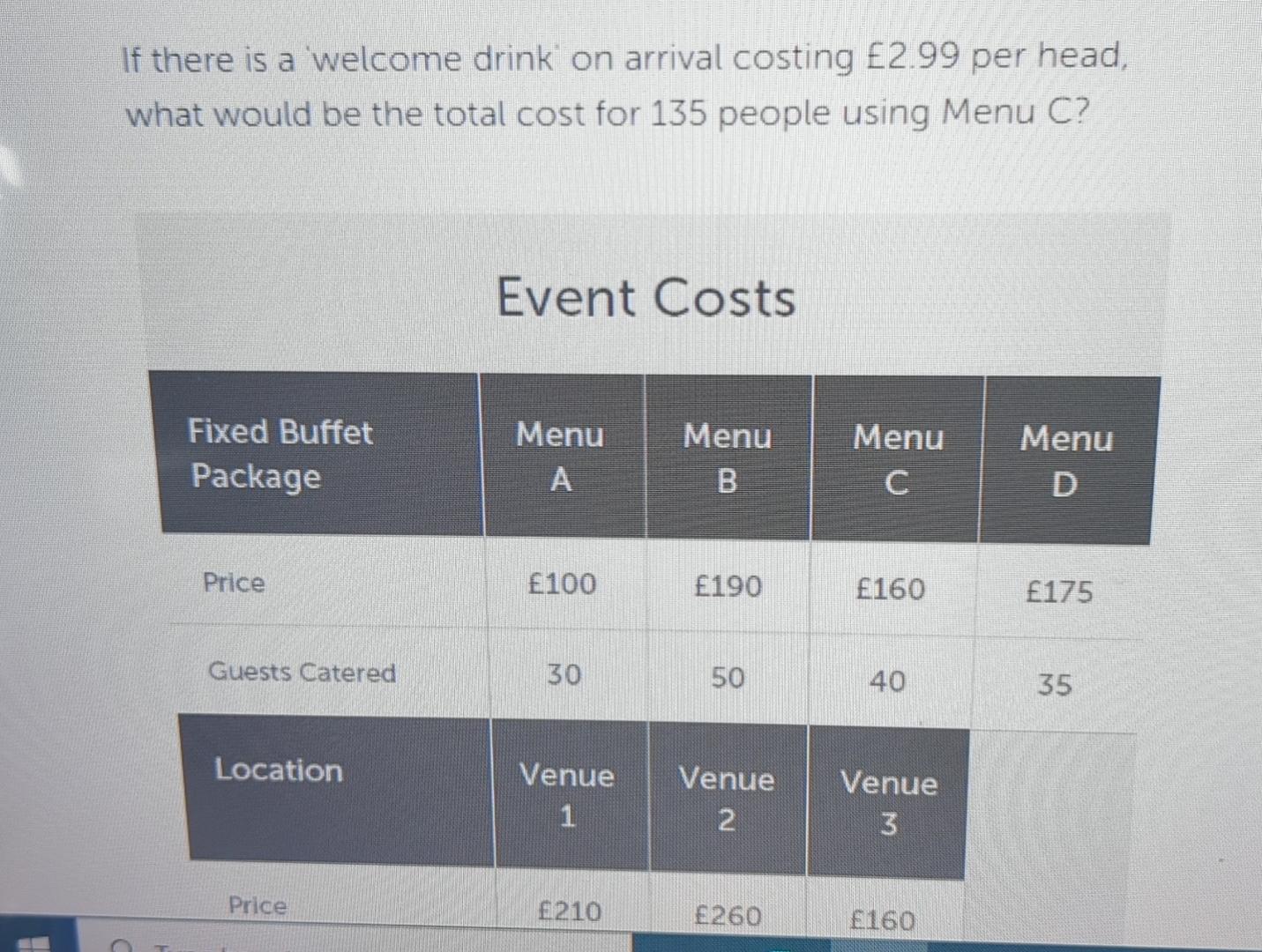 Solved If there is a 'welcome drink' on arrival costing | Chegg.com