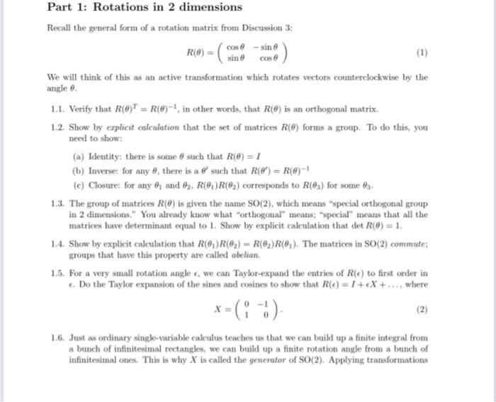 Solved Part 1: Rotations in 2 dimensions Recall the general | Chegg.com