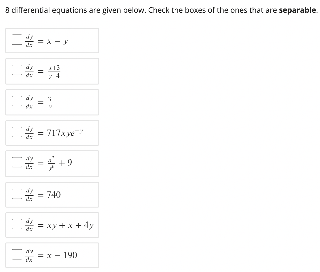 Solved 8 ﻿differential equations are given below. Check the | Chegg.com