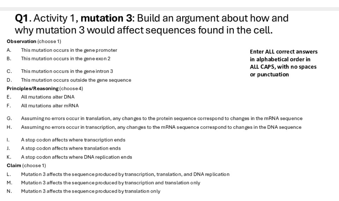 Solved Q1. ﻿Activity 1, ﻿mutation 3: Build an argument about | Chegg.com