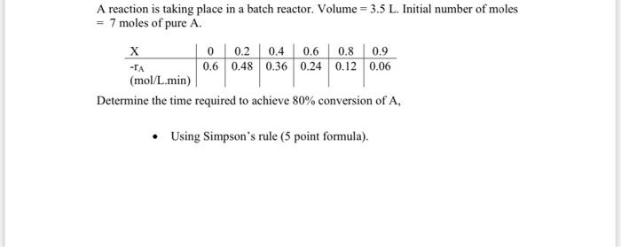 A reaction is taking place in a batch reactor. Volume | Chegg.com