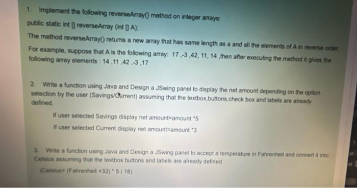 Solved 1. Implement the following reverseArray() method on | Chegg.com