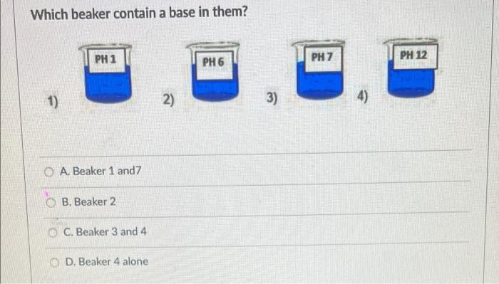 Solved Which beaker contain a base in them? PH 1 PH6 PH 7 PH | Chegg.com
