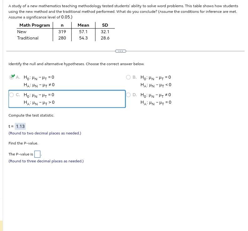 Solved A study of a new mathematics teaching methodology | Chegg.com