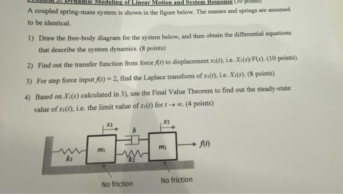 Solved A coupled spring-mass system is shown in the figure | Chegg.com